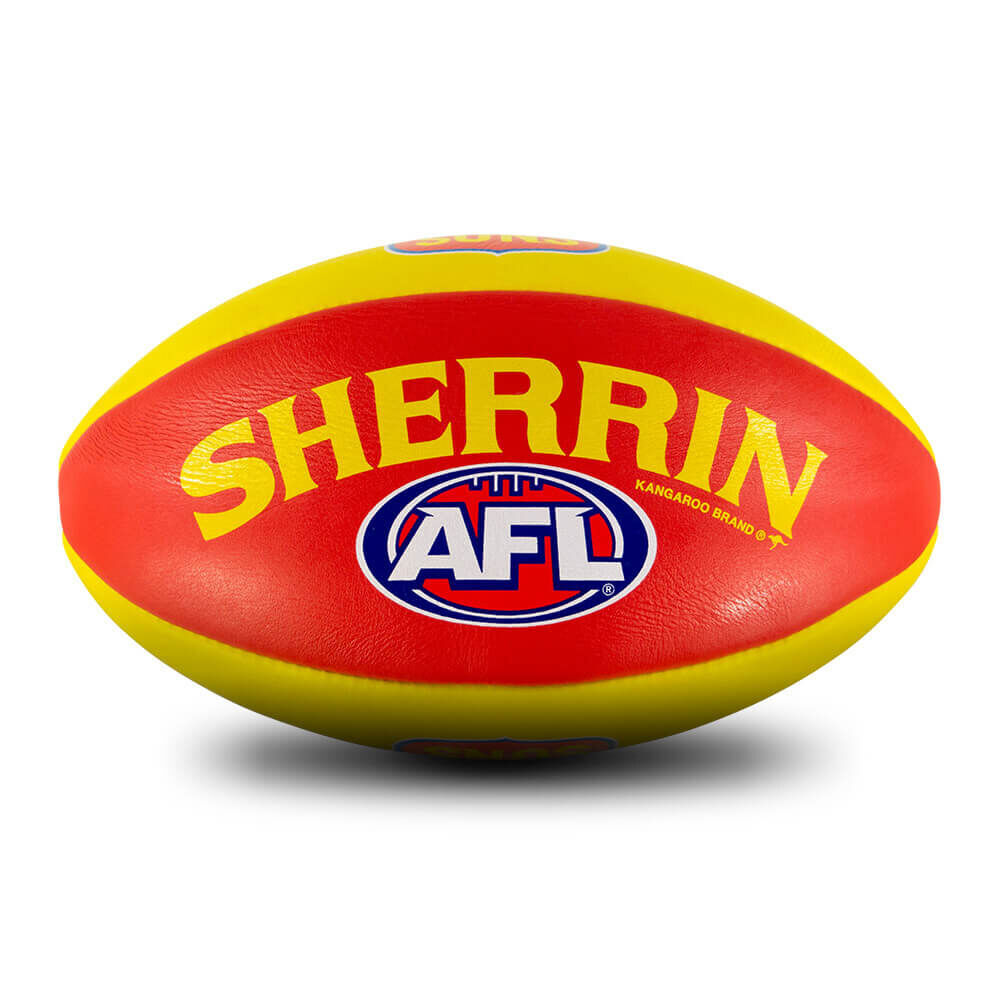 Sherrin AFL Team Leather Football - Gold Coast Suns Size 5 Red & Yellow ...
