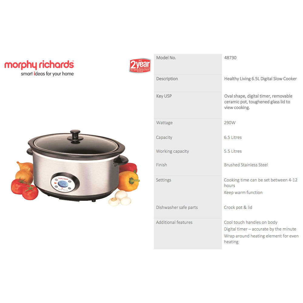 Morphy Richards 48730 6.5L Auto Electric Digital Stainless Steel Slow ...