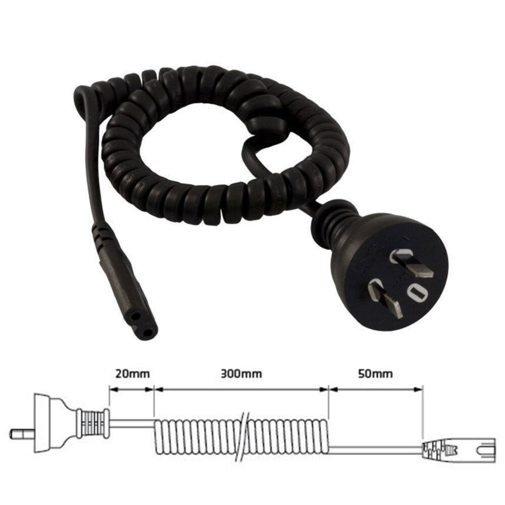 2m Appliance Power Cord Plug Curly FIG-8 Mains Lead Figure 8 IEC- C7 ...