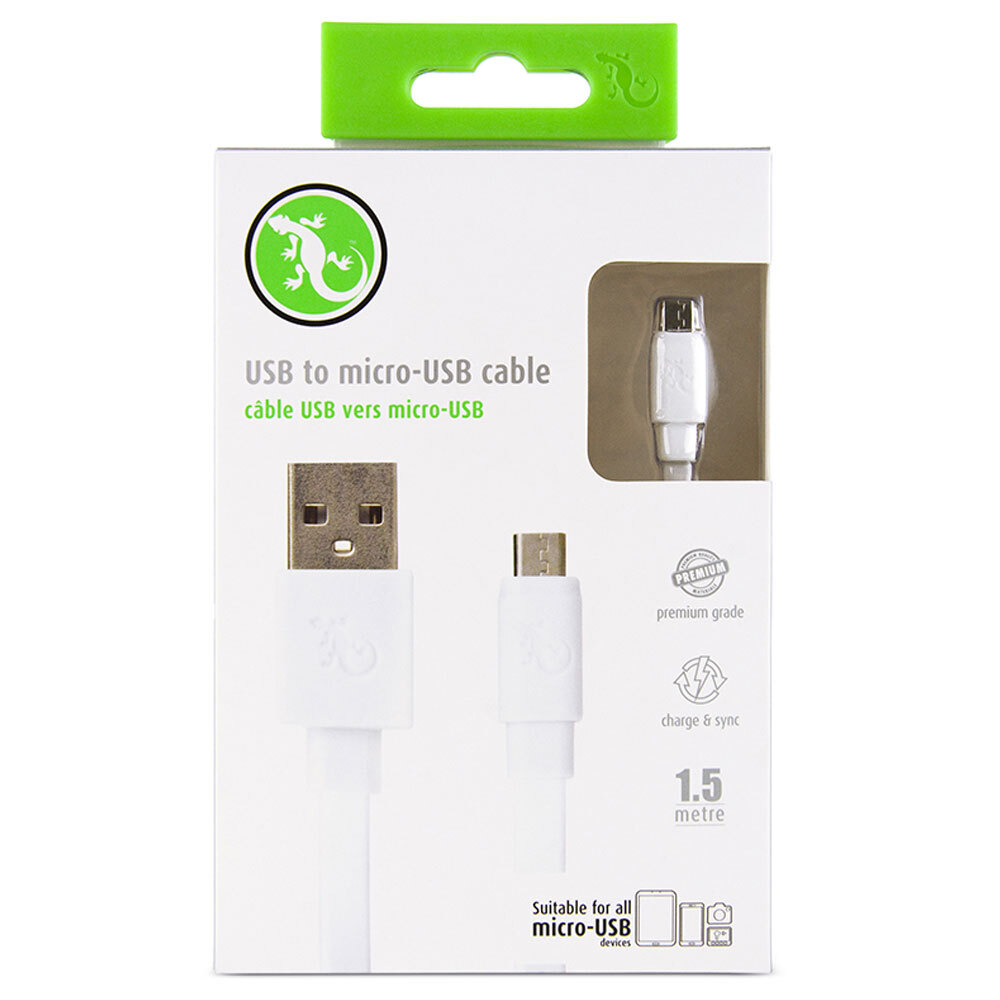 Gecko USB to Micro-USB 1.5m Cable - White - Online | KG Electronic