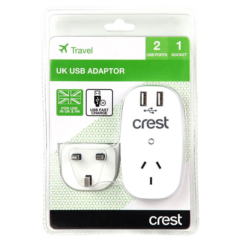 Crest Travel UK 2 USB Port Adapter & AU Socket - Online | KG Electronic