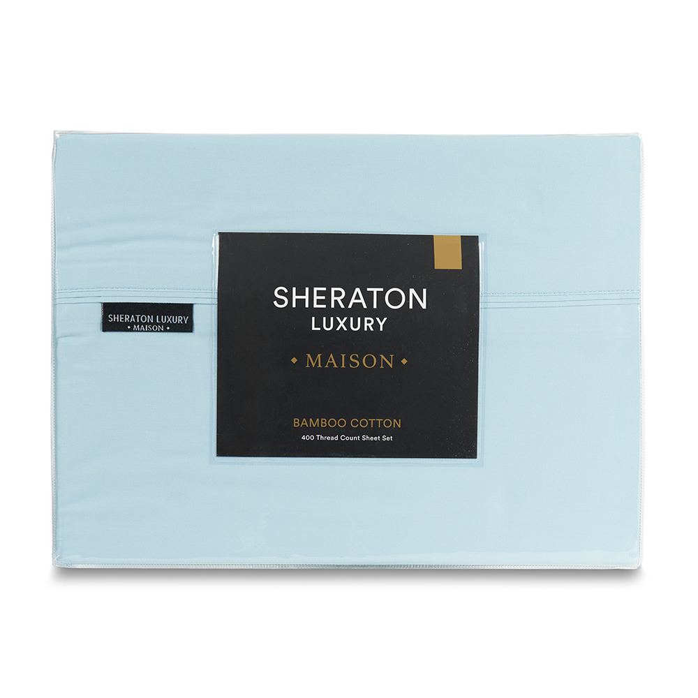 Sheraton Luxury Maison 400TC Bamboo/Cotton Sheet Set - Queen Bed Sky ...