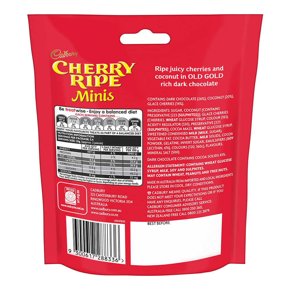 3PK Cadbury 135g Cherry Ripe Minis Chocolate Bites - Online | KG Electronic