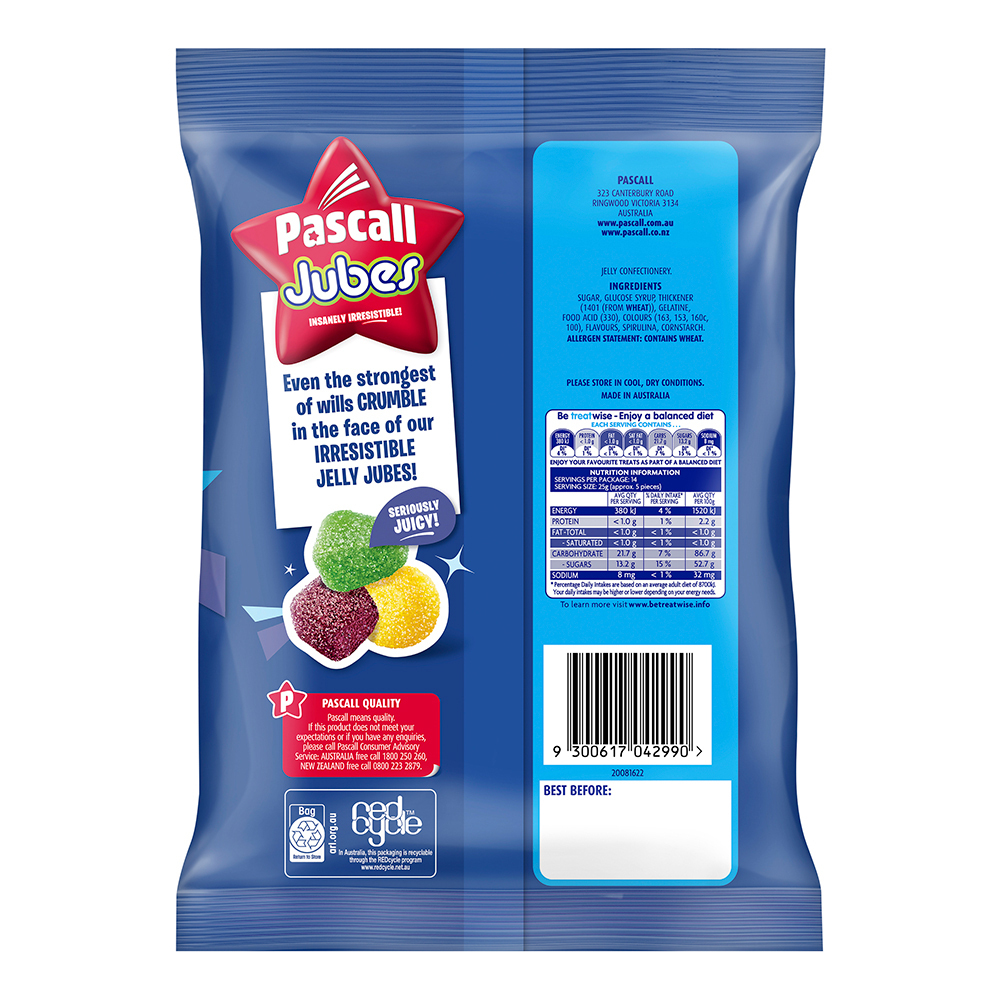 4PK Pascall 350g Jubes Chewy Lollies - Online | KG Electronic