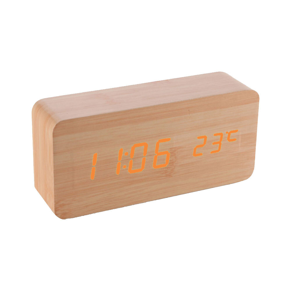 Wooden LED Display Digital Alarm Clock - Bamboo - Assorted Colour ...