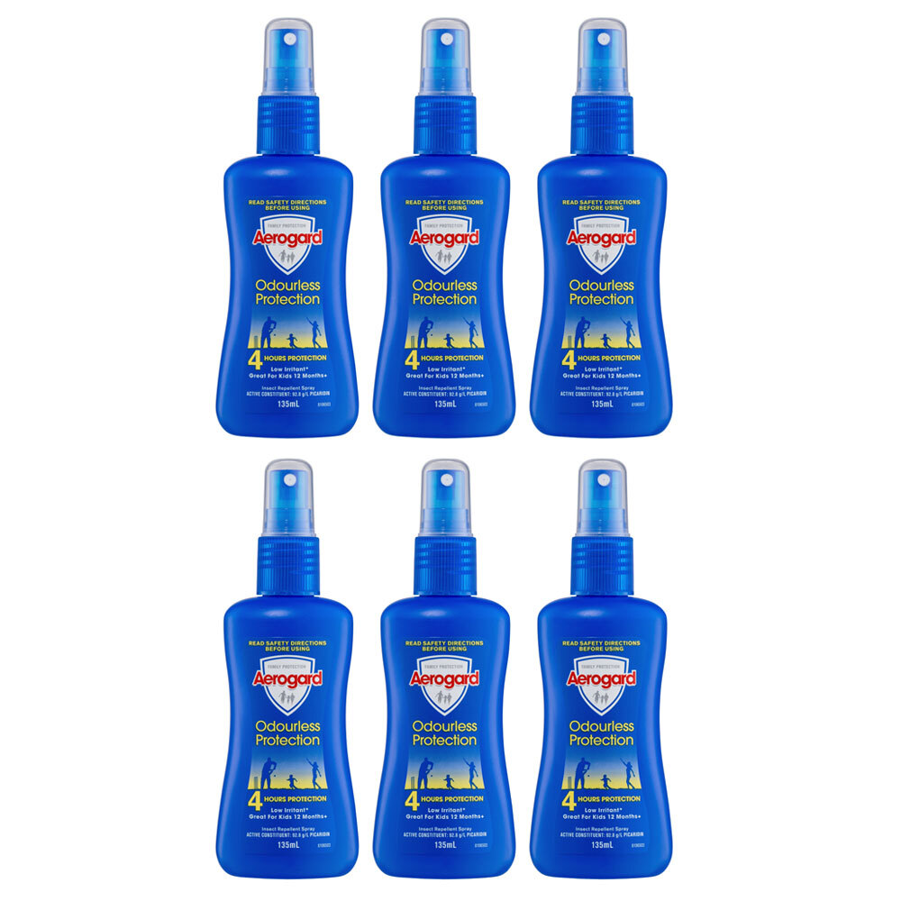 6PK Aerogard 135ml Odourless Protection Insect Repellent Pump Spray ...