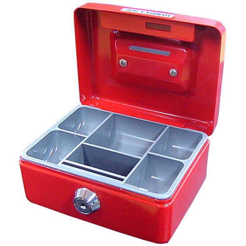 Red Mini Portable Sturdy Metal Cash/Money Box Organiser/Coins/Safe/Keys ...