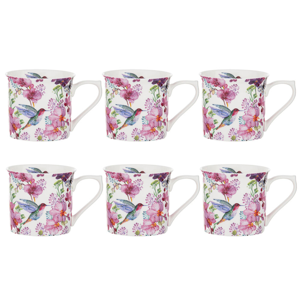 6PK Ashdene Birds & Blooms Fine Bone China Wide Flare Mug 300ml/12cm ...
