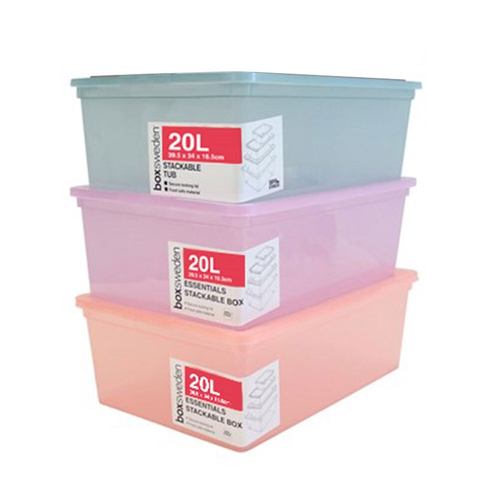 3PK Boxsweden Essentials Stackable Box 20L Assorted 39.5X34X16.5cm ...