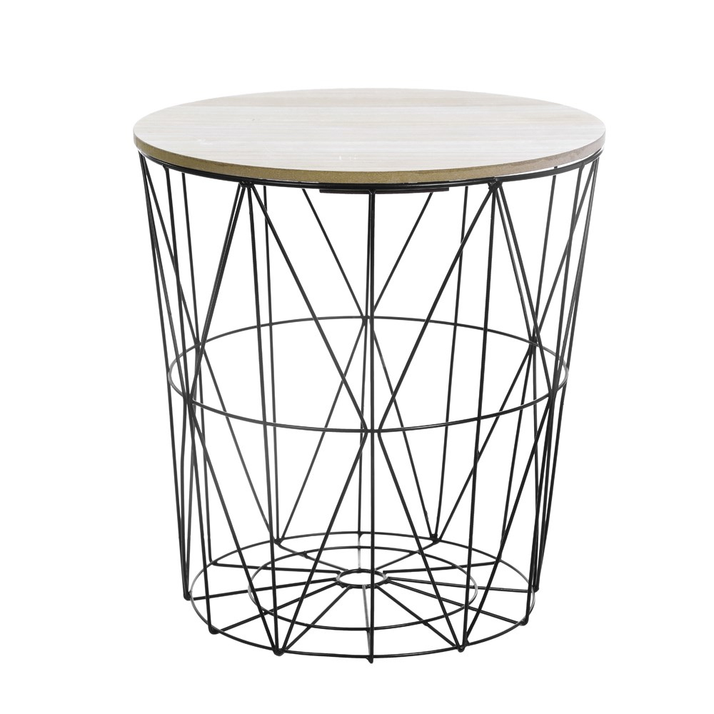 Boxsweden Toska Metal Wire Storage Table Wooden Top 39x40.5cm - Black ...