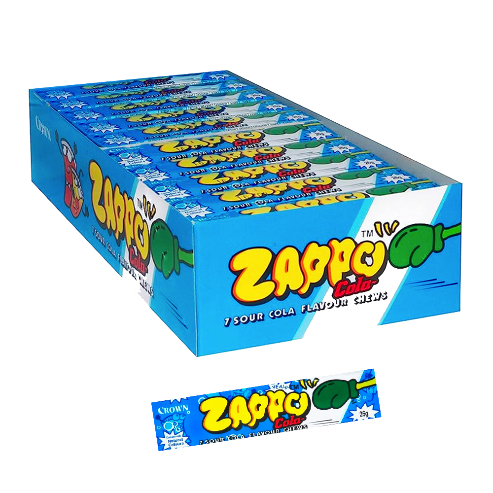 60pc Crown Zappo Sour Cola Flavour Lolly Chews 1.56kg - Online | KG ...