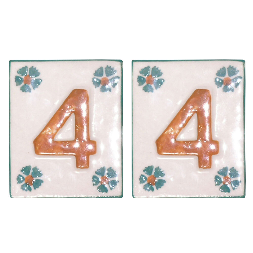 2x DWBH Ceramic #4 House Number Tile 7x6cm Sign Plaque - Orange ...