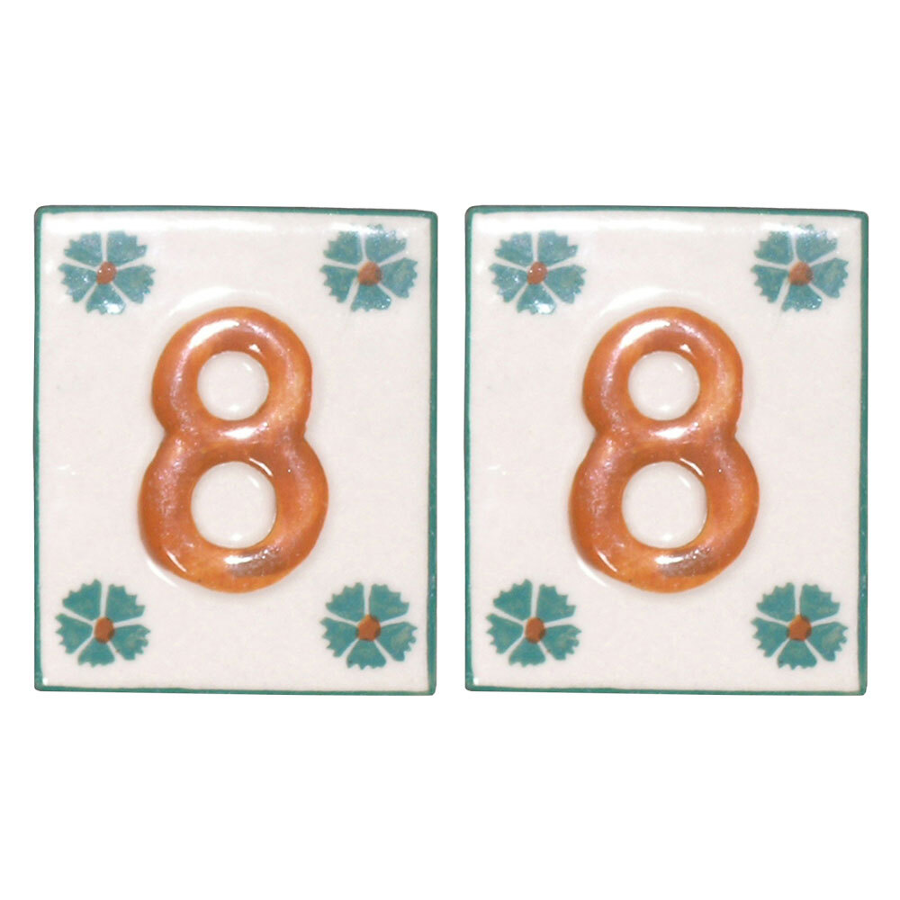 2x DWBH Ceramic #8 House Number Tile 7x6cm Sign Plaque - Orange ...
