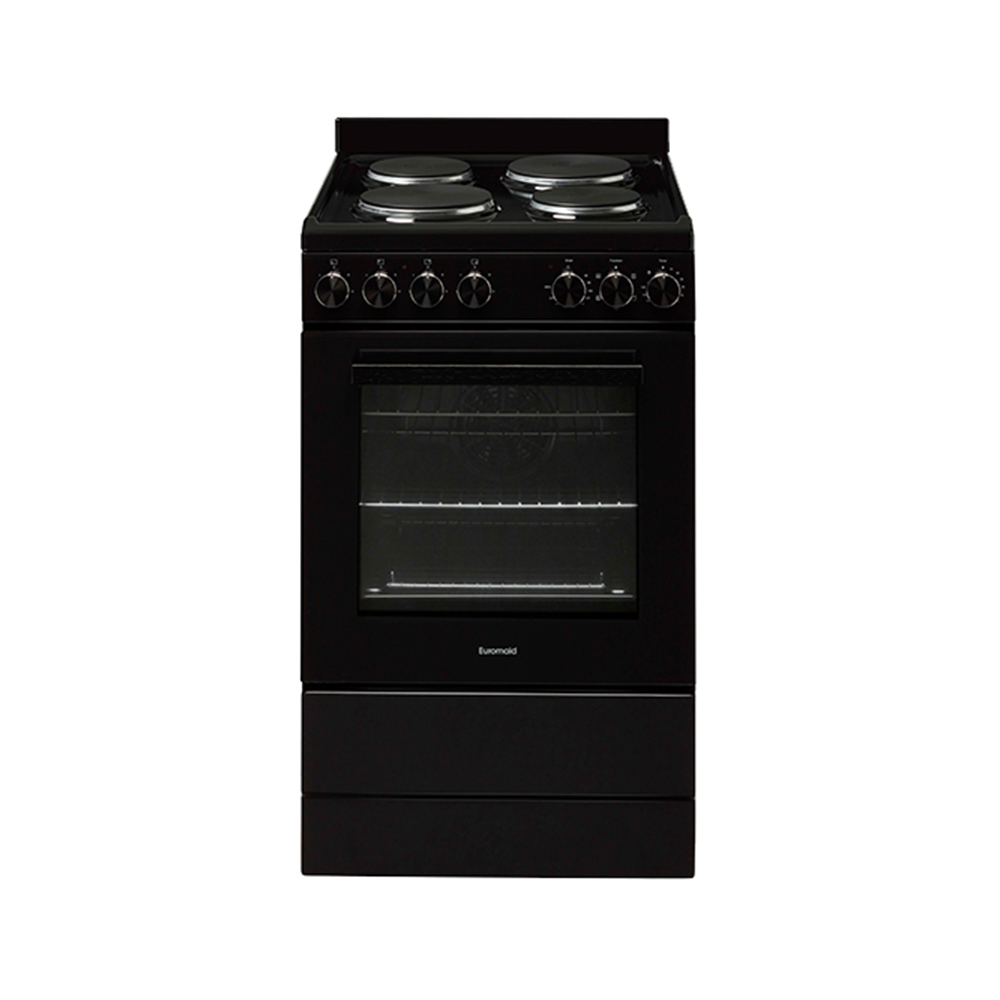 Euromaid 54cm/83L Electric Oven w/ Solid Cooktop Single Cavity - Black ...