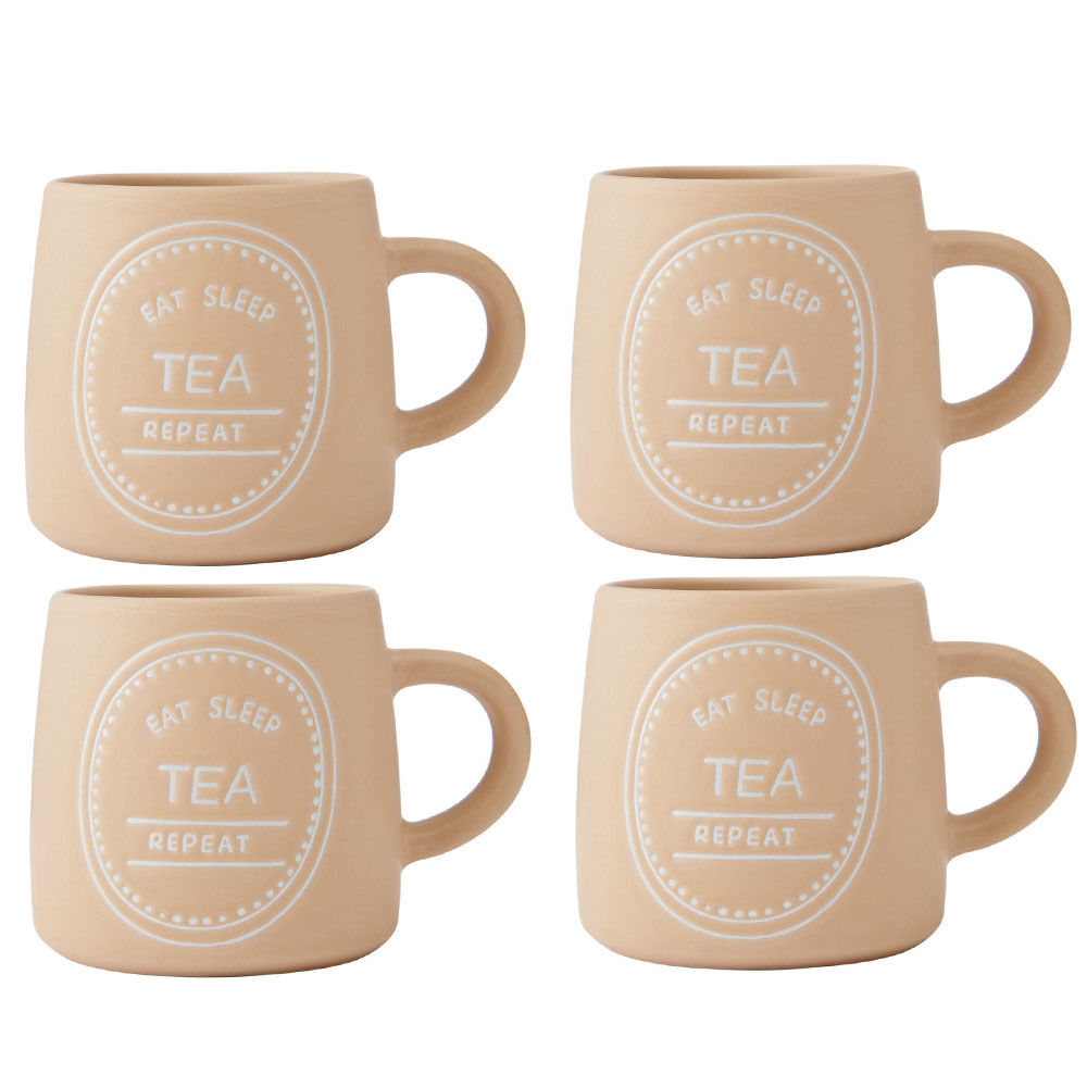 4PK Mikasa 400ml Eat Sleep Tea Repeat Coffee Mug Cup Stoneware Orange ...