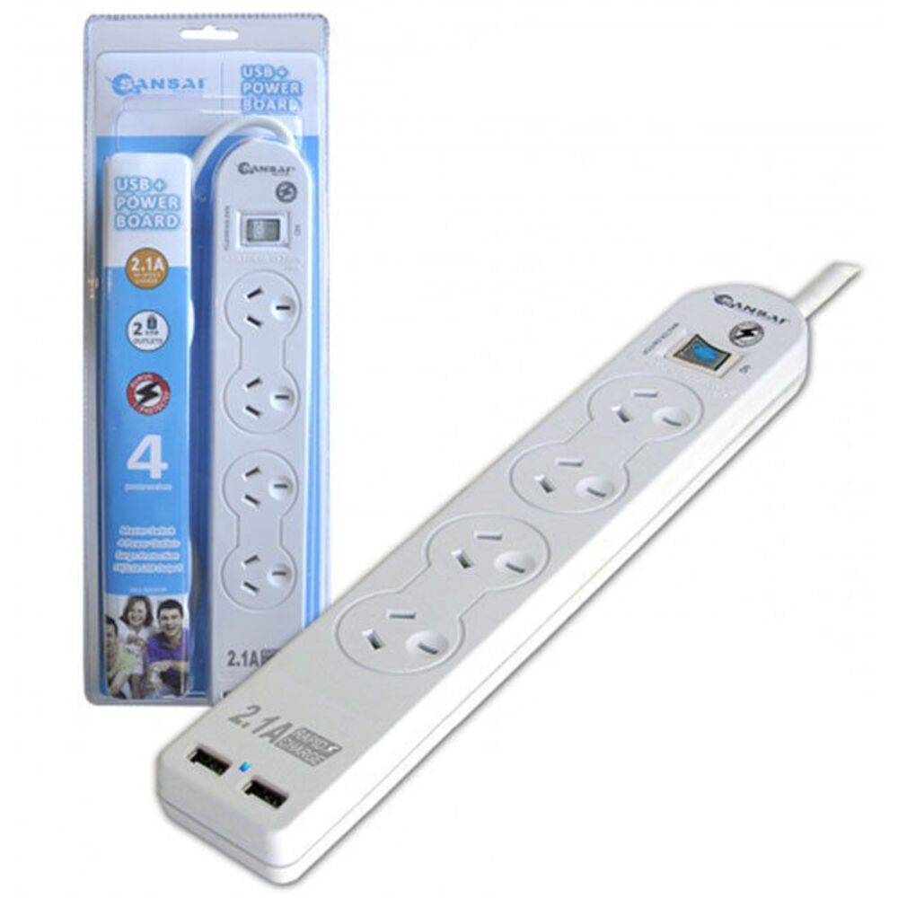 Sansai 4-Way Power Board w/ 2.1A USB Outlet - Online | KG Electronic