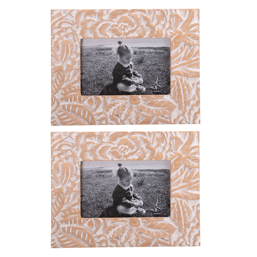 2x DWBH 19x25cm Carved Wood Photo Frame For 4x6" Picture/Photo - Brown ...