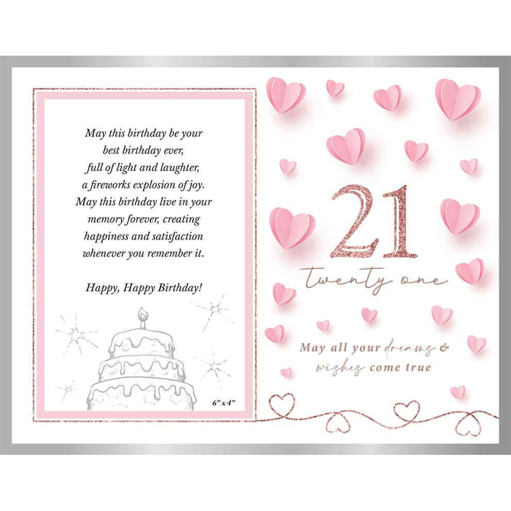Sweet 21st Heart Glass Photo / Picture Frame 6x4 Inches - Online | KG ...