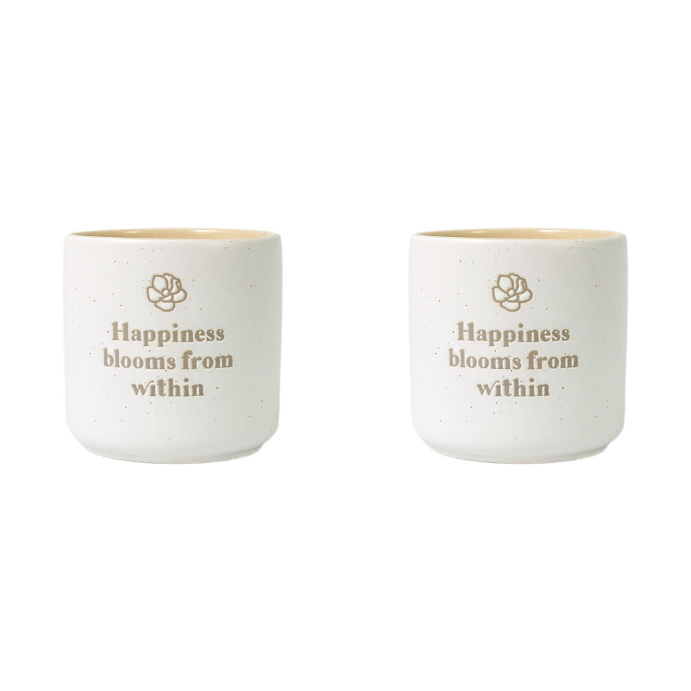 2PK Splosh Happiness Positive Ceramic Plant Pot 10x10cm - White ...