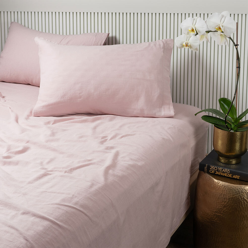 Sheraton Luxury Maison Queen Bed Cotton Linen Sheet Set Dusty Pink ...