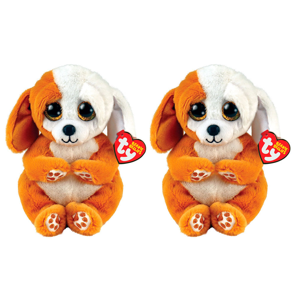 2PK Ty Beanie Bellies Ruggles Brown/White Dog Plush Toy 20cm Regular 3y ...