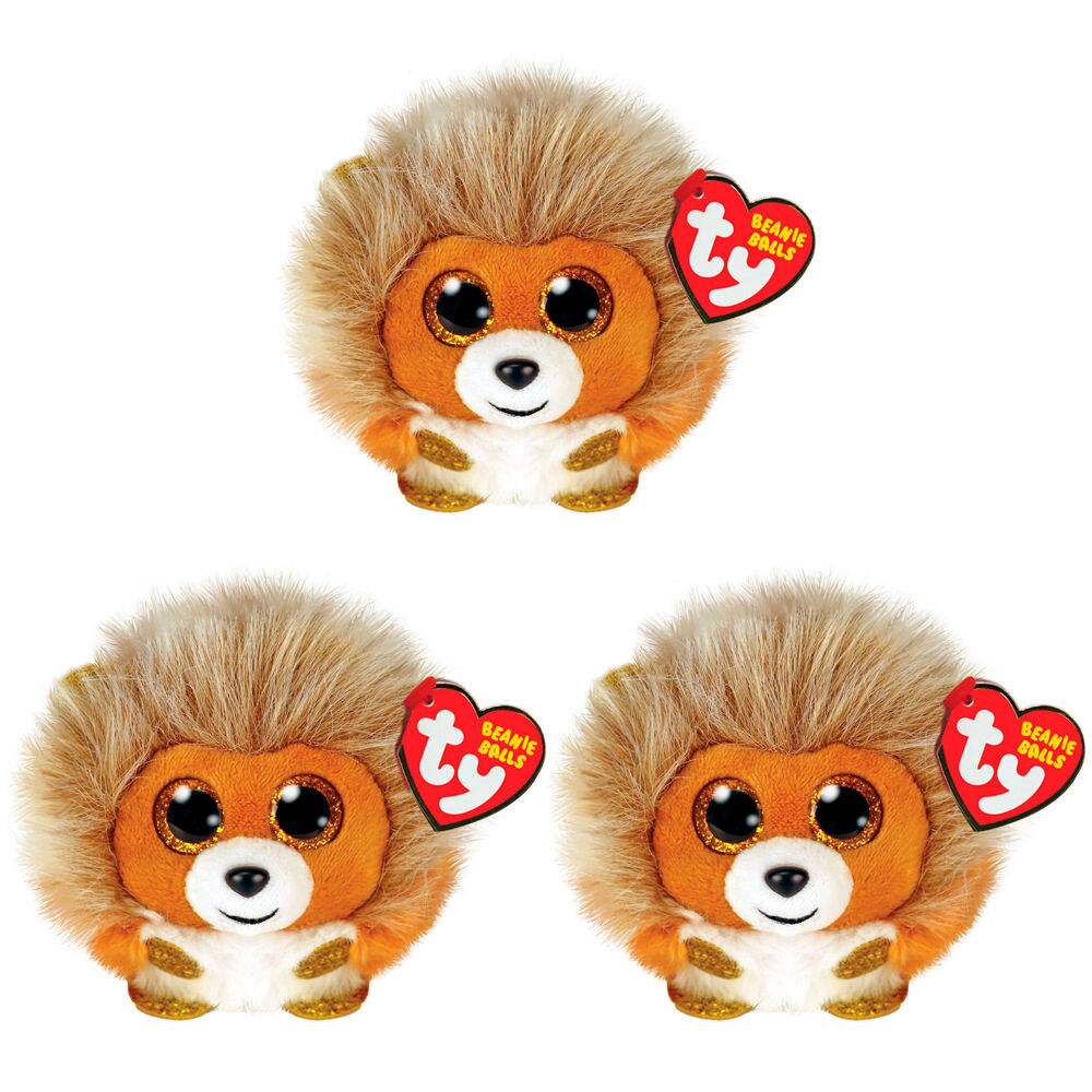 3PK TY Beanie Balls Caesar Lion Ball Kids Soft Toy 9cm Brown 3y+