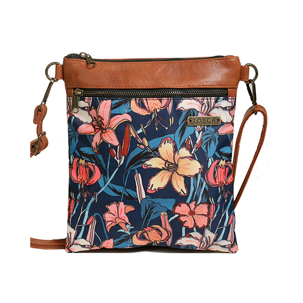 Tosca Womens Slinger Crossbody Shoulder Handbag - Blue Flower - Online ...