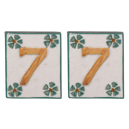 2x DWBH Ceramic #7 House Number Tile 7x6cm Sign Plaque - Orange ...