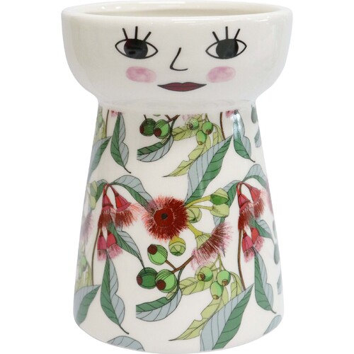 LVD Ceramic Doll Vase Home Tabletop Decor 16cm Gum Nut Flowers